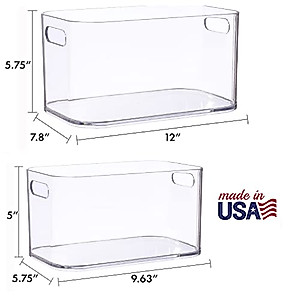 STORi Bliss Open Compartment Clear Plastic Organizer Set of 2 | 12x8 and 10x6 | Rectangular Makeup & Vanity Containers & Pantry Storage Bins with Pass-Through Handles | Round Corners | Made in USA