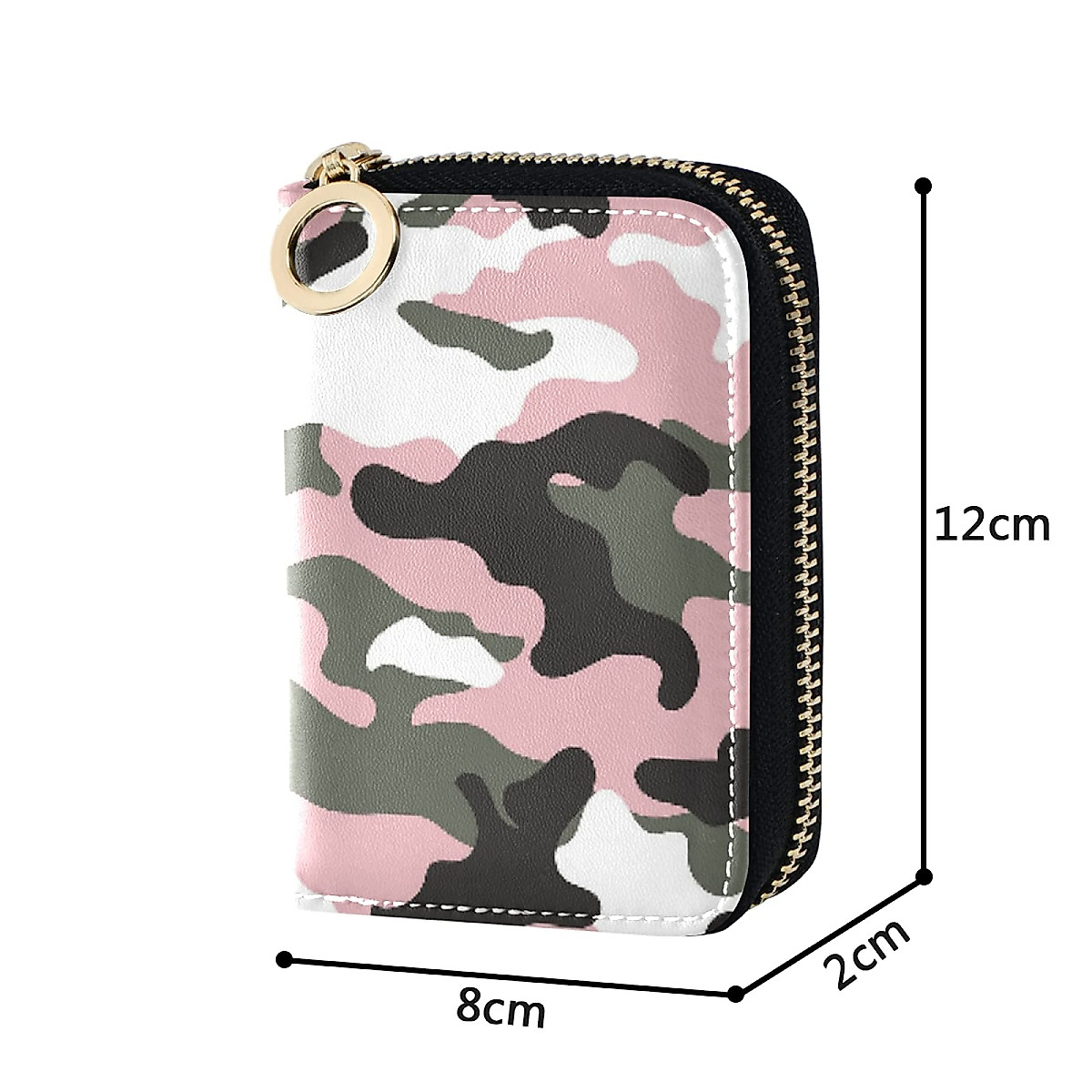 Camo Camouflage Pink Grey White Credit Card Coin wallet, RFID Blocking Compact Women Leather Card Holder, Key Change Organizer, Zipper Purse Clutch Pouch Pocket