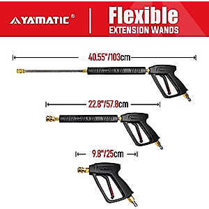 YAMATIC Pressure Washer Gun with 3/8" Swivel Quick Connector & M22-14mm Fitting, Flexible Extension Wand Replacement for Most Power Washer, 40 Inch, 4000 PSI