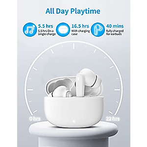 Wireless Earbuds 5.2 Bluetooth Headphones Deep Bass Noise Isolating Earphones with ENC Clear Call Microphone Touch Control IPX4 Sweat Resistant for iPhone 14 Pro Max Samsung S23 Ultra Google Pixel 7 6