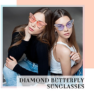 Xuhal 4 Pairs Rimless Butterfly Sunglasses Rhinestone Bling Sun Glasses Trend Gradient Butterfly Shaped Sunglasses for Women(Purple, Pink, Slate Blue, Brown)
