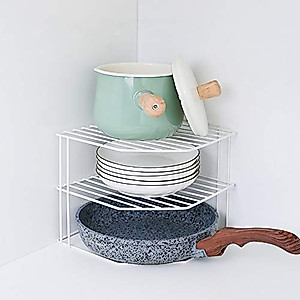 IMIKEYA Corner Shelves Metal Shelves Metal Shelves 2-Tier Corner Shelf and Cabinet Organizer for Kitchen Cabinet Pantry Dishes Corner Rack for Kitchen (White) Metal Shelf Metal Shelf Metal Shelves