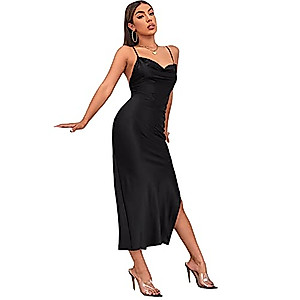 SheIn Women's Sleeveless Criss Cross Backless Side Split Strappy Party Maxi Dress Black Small