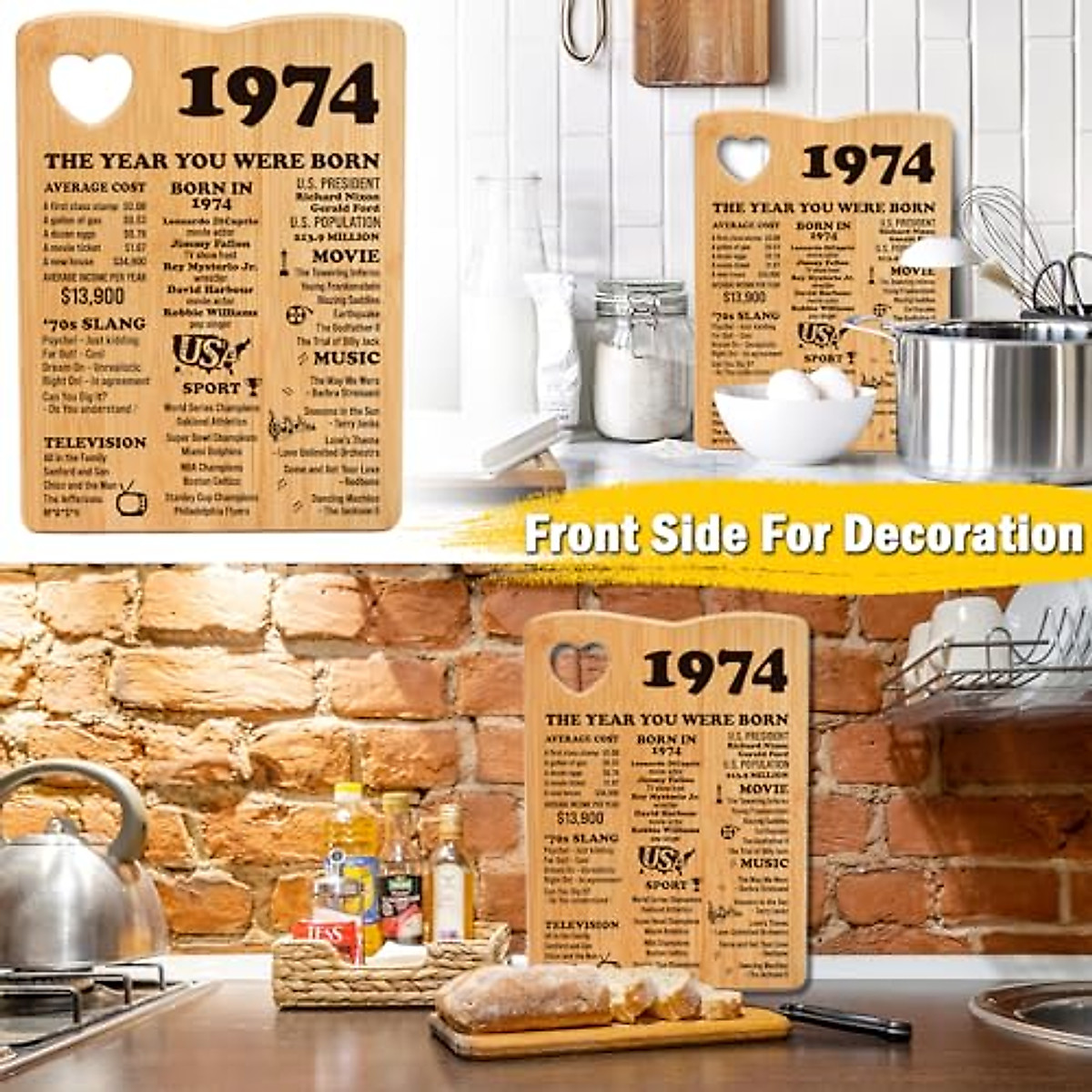 BackURyear 50th Birthday Gifts for Women Men, 50th Birthday Presents for Her Him, 50 Years Old Birthday Decorations, Born in 1974- Turning Fifty, 50th Birthday Cutting Board Gifts
