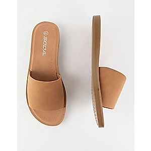 Soda Shoes Efron-S Women Flip Flops Basic Plain Slippers Slip On Sandals Slides Casual Peep Toe Beach, 8.5, Tan