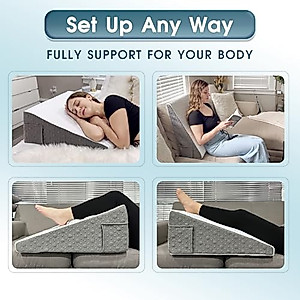 LOSKIA 7.5" Wedge Pillow for Acid Reflux Relief/Seniors, Wedge for Bed to Elevate Head, Acid Reflux Pillow, with Memory Foam Top Bed Wedge Pillow for Sleeping,Reading,Rest,Leg Elevation