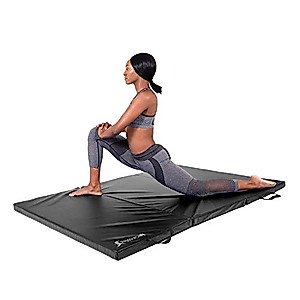 ProSource Tri-Fold Folding Thick Exercise Mat 6’x4’ with Carrying Handles for Tumbling, Martial Arts, Gymnastics, Stretching, Core Workouts, Black