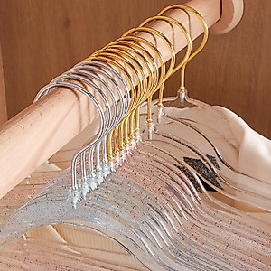 Gold Glitter Hangers,Pink Sparkle Hangers 20 Pcs,Ultra-Thin Acrylic Glitter Hangers for Dress Suits, Glitter Hangers for Girls Non-Slip Space Saving (Pink)