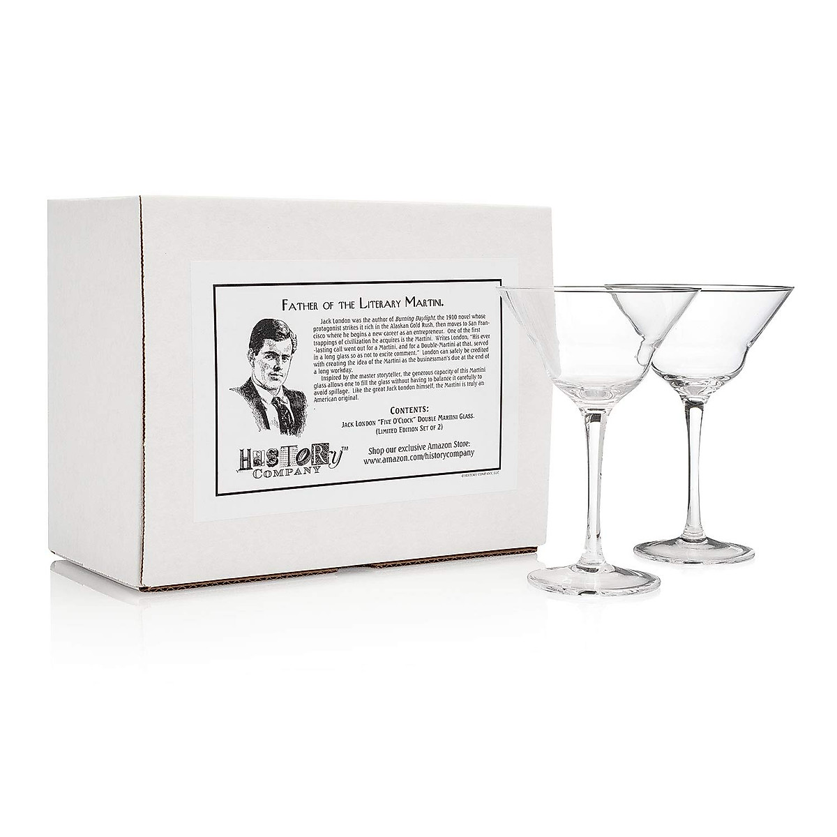 HISTORY COMPANY Jack London Five O'Clock Double Martini Glass 2-Piece Set (Gift Box Collection)