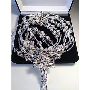 Wedding Lasso/Lasso para boda de Cristal fino Combinado con bola de rhigestone de 16 mm con Cristal Lasso Color Plata sin imagenes y Cruz catolica.