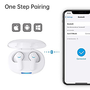 True Wireless Earbuds, 4 Mics Call Noise Cancelling Headphones 13mm Dynamic Driver for Deep Bass & Stereo Sound, Wireless Charging Case, Aadaptive EQ & Low Latency for Online Meeting & Sport（White）