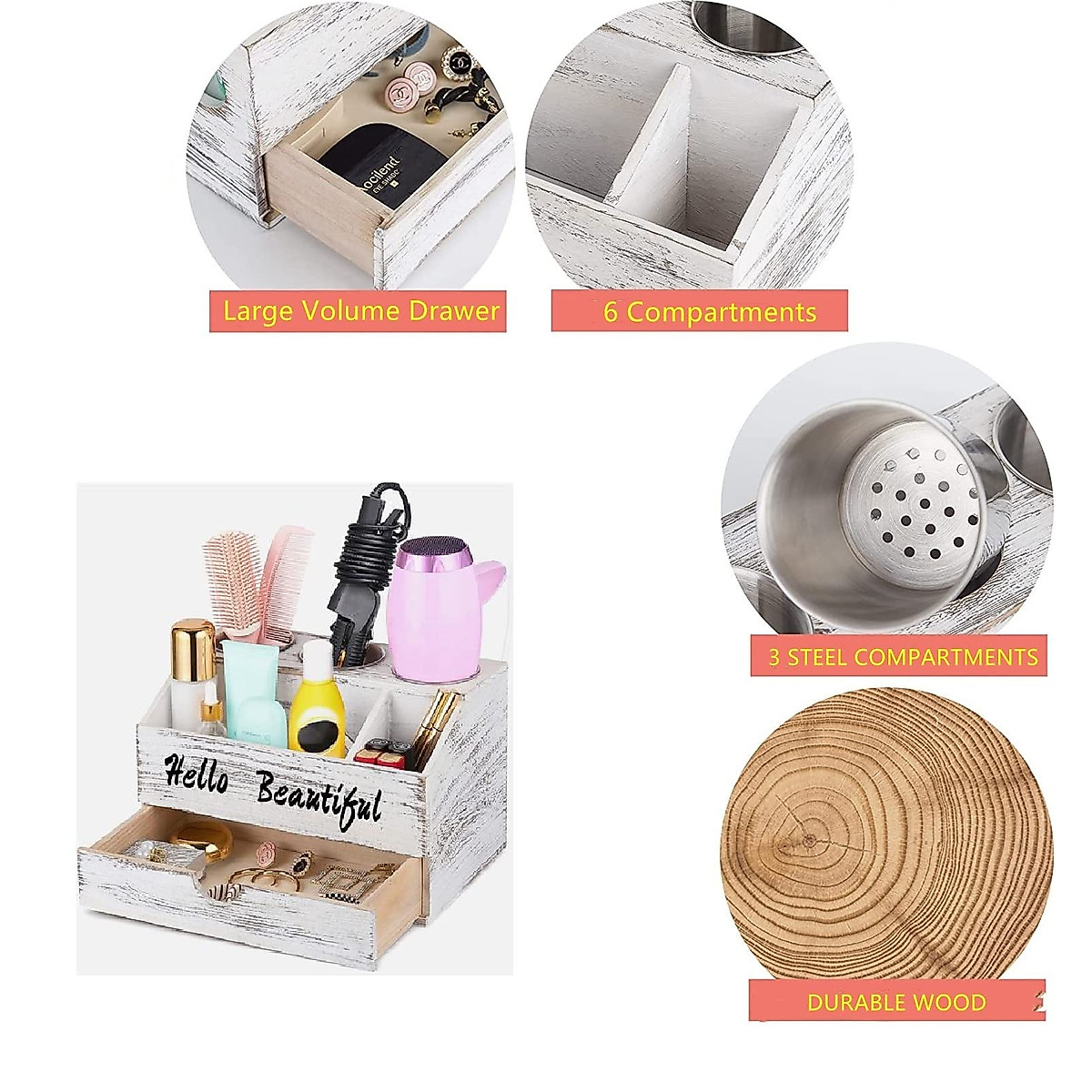 Muyankissu hair tool storage organizer, Wooden Hair tool organizer for Bathroom, Kitchen and Makeup,Hair organizer storage Perfect for Storing Blow Dryer, Straightener and Brush