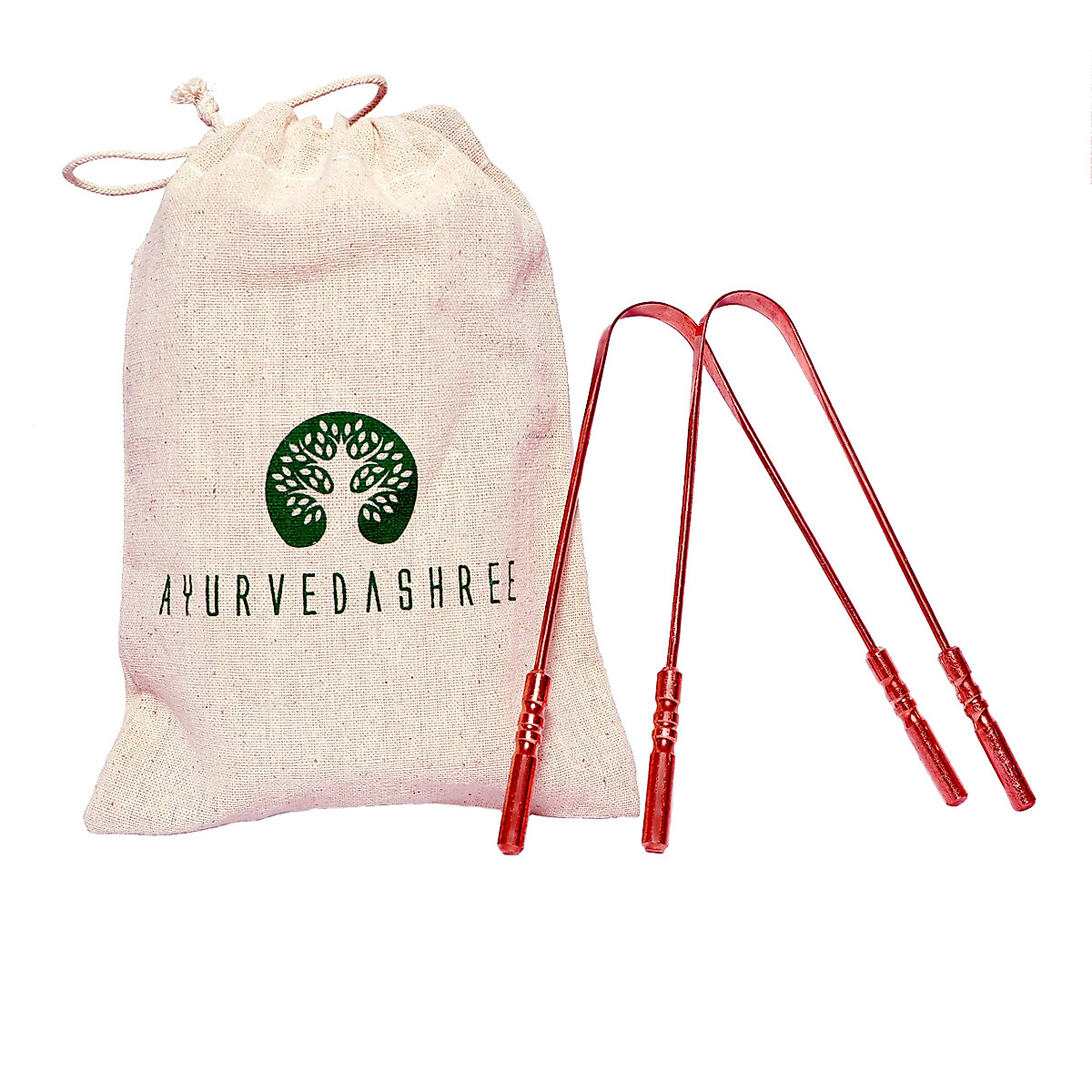 AYURVEDASHREE Copper Tongue Cleaners with Comfort Grip - Premium Grade - Pure Copper - 2 Tongue Scraper with 1 Travel & Storage Bag