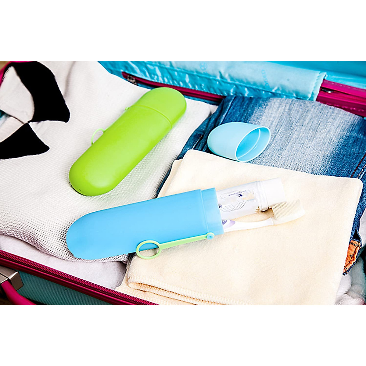 Cafurty 2 Pcs Toothbrush Toothpaste Travel Container Cases, Toothbrush Case Storage Box Holder with Hanger, Portable Spoon fork Storage Case for Travel, Family, Camping