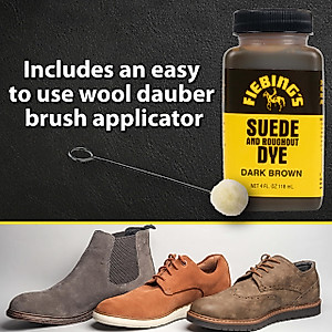 Fiebing's Dark Brown Suede Dye (4 oz) - Recolor, Brighten & Restore Suede & Roughout Leather Shoes, Furniture, Purse - Includes Wool Dauber for Easy Application - Flexible When Dry, Won't Crack/Peel