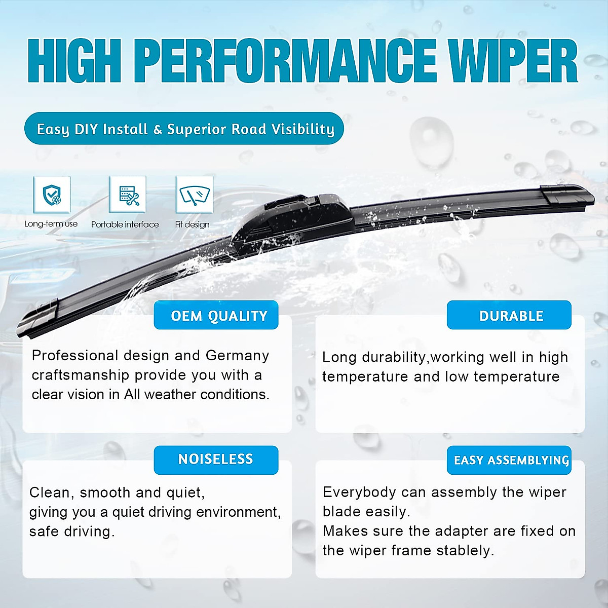 VTOGOI OEM Quality 22''+22'' Premium All-Season Auto Windshield Natural Rubber J-Hook Wiper Blades(Pack of 2)