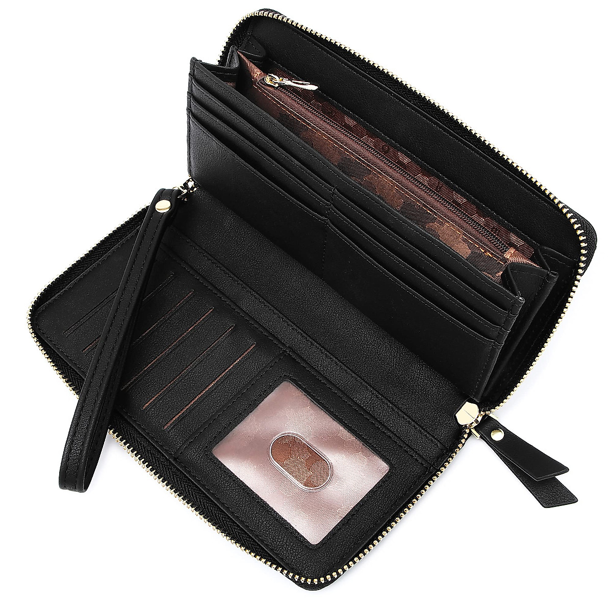 Badiya Womens Wallet RFID Blocking Leather Zip Around Wallet Large Capacity Credit Card Long Purse Clutch Wristlet