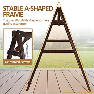 Finnhomy Outdoor 880 LBS Porch Swing Frame, Stable A-Frame Wooden Swing Stand with Extra Bottom Connection Board, Freestanding Porch Swing Frame Only, for Porch Patio Garden Backyard (Frame Only,5 FT)