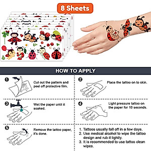 Ladybug Temporary Tattoos Sticker for Kids 8 Sheet (96 Pcs) Bug Themed Birthday Party Decorations Supplies Favors Gifts Ideas for Girls Boys Baby Showers Prizes Cute Beetle Tattoo Classroom Reward
