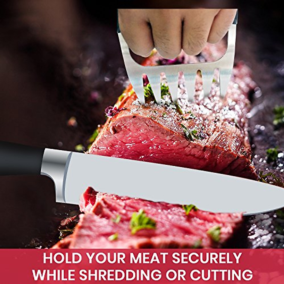 Metal Meat Shredder Bear Claw – M LIFE MASTER Stainless Steel Meat Forks With Handle - BBQ Meat Handler For Pulling, Shredding, Serving - Ultra-Sharp Blades, Easy To Clean & Safe To Use