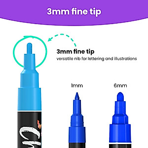 Fine Tip Chalk Markers - Pack of 40 (Neon, Classic & Metallic) Chalk Pens - For Chalkboard, Blackboard, Window, Labels, Bistro, Glass - Wet Wipe Erasable - 3mm Reversible Tip