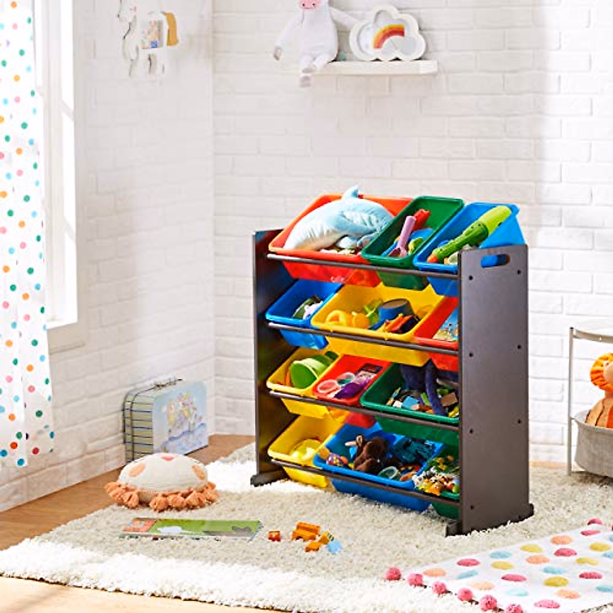 ROCKPOINT Kid‘s origanizer 12 Bins Espresso/Primary Toy Storage Organizer (HX2020-7)