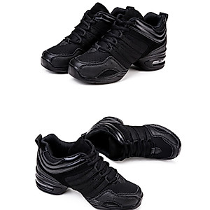 Women's Jazz Shoes Lace-up Sneakers - Comfortable Split Sole Dance Shoes with Air Cushion (5,Black)