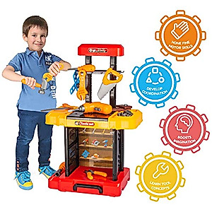 Kids Tool Bench with Electric Drill Toddler Workbench Tools Set for Kids Pretend Play Learning Toy Tool Set, Indoor & Outdoor Toys for 2 Year Old Boys Toy