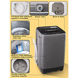 Krib Bling 17.7 lbs Full-Automatic Washing Machine with LED Display, Portable Compact Laundry Washer with Drain Pump, 10 Wash Programs 8 Water Levels, Grey