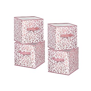 MYTHAUS Cube Storage Bin, 11 Inch Pink Cube Storage Organizer Bins, Collapsible Fabric Storage Cubes with Dual Handles&Tags, 4-Pack Storage Boxes for Cubby Shelf Closet Storage, Rose Gold Butterfly