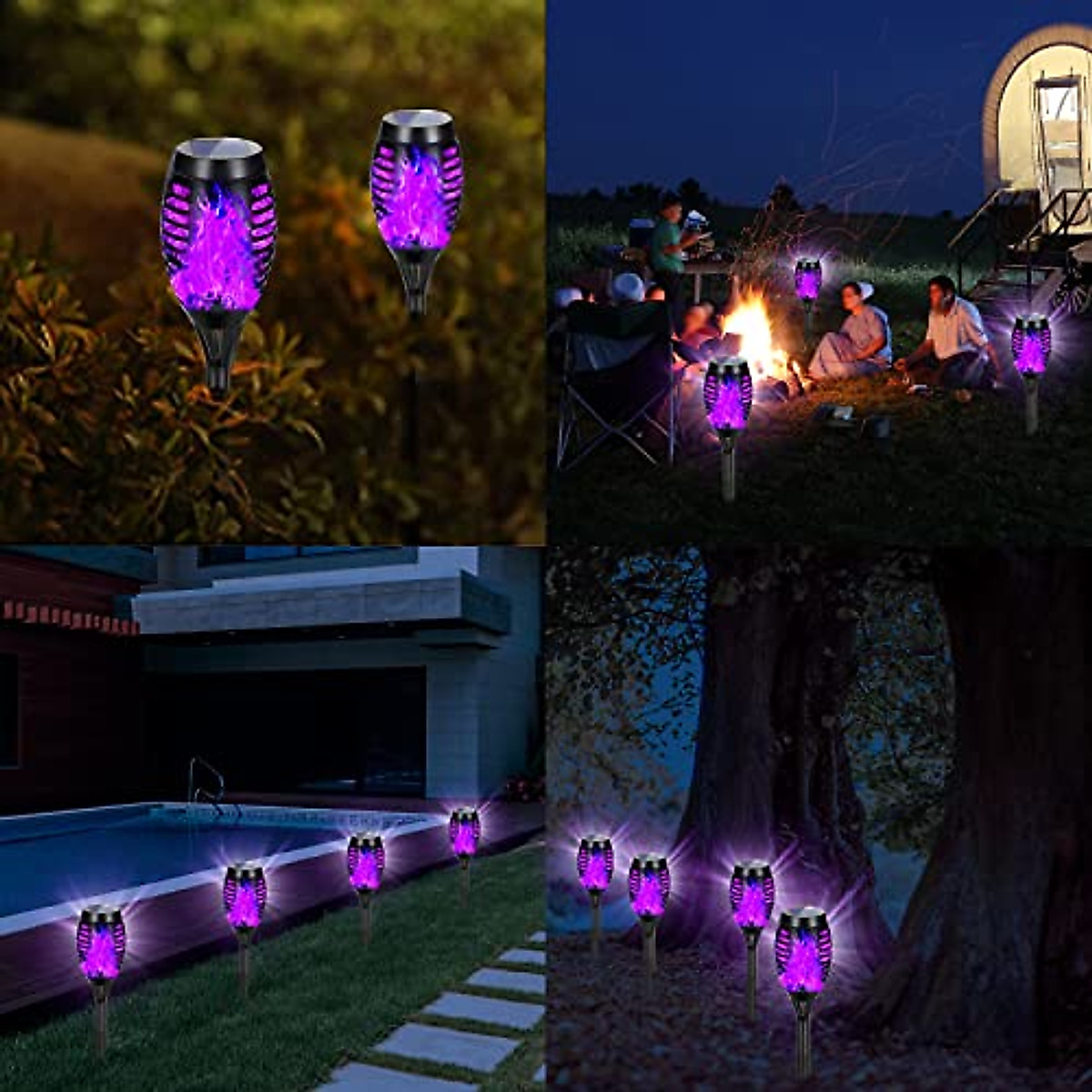 AOUNQ Solar Lights Outdoor Waterperoof Purple,【2023 Upgraded 】Outdoor Solar Torch Lights with Flickering Flame, 12Pack Mini Solar Outdoor Lights for Garden Yard Patio Pathway Decoration - Auto On/Off