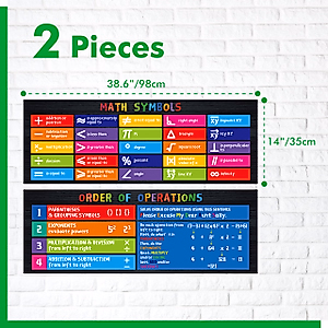 Math Symbols Poster, 2 PCS Large Math Symbols Order of Operation Mathematics Bulletin Board Banner Wall Decor for Primary Middle High School Classroom (Poster Tube Package)