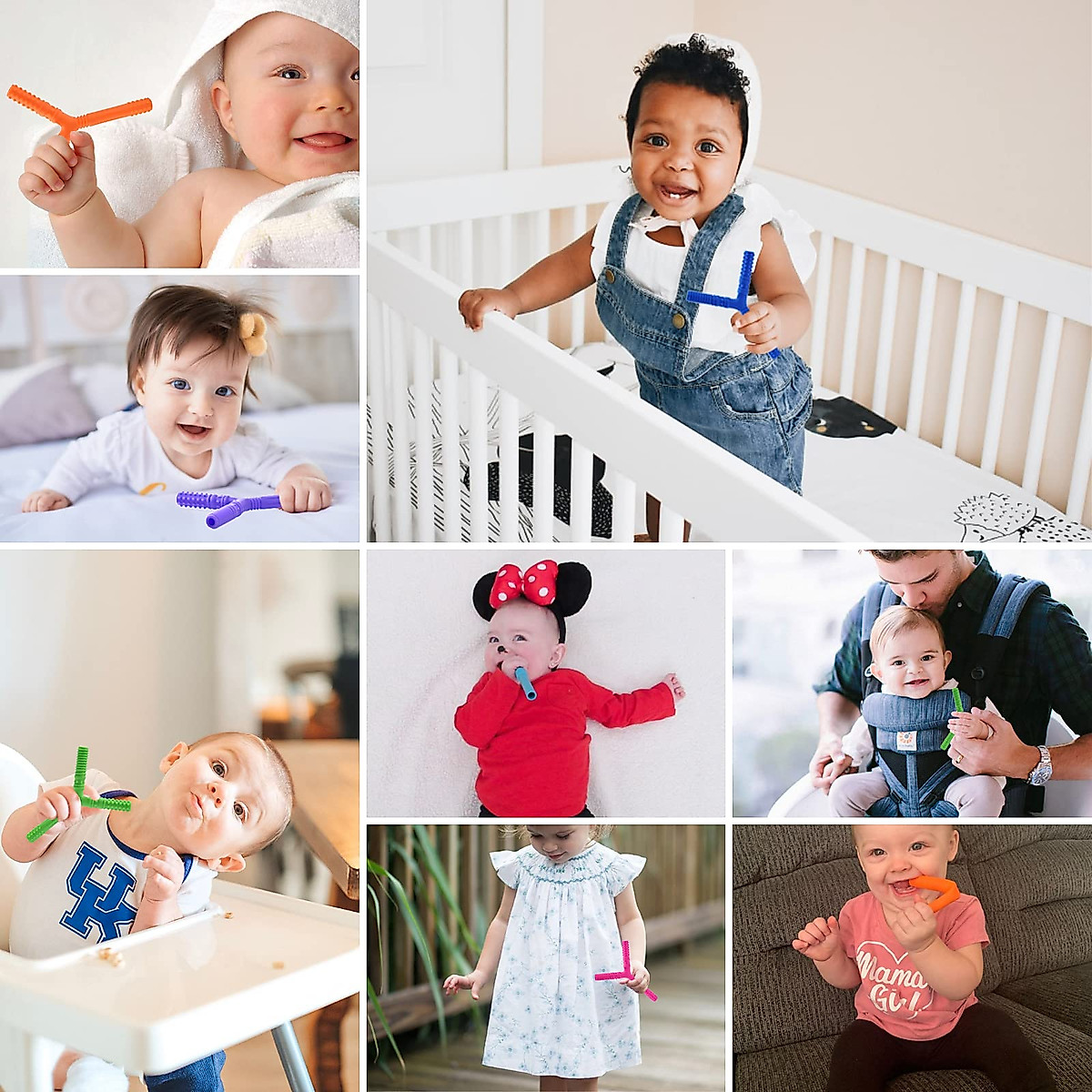 3 Pack Sensory Chew Hollow Teething Tubes, Y Style Teether Toys for Babies 3+ Months, Baby Kids Boys and Girls, Silicone Teether Tubes for Autistic Chewers, ADHD, Baby Nursing or Special Needs