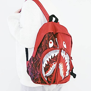 FJyuanqi School & Travel Backpack Laptop Backpack for Boys & Girls with Adjustable Strap Casual Daypack Hiking Bag 15 Inch - (Red Shark)