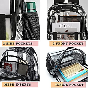 KUI WAN Clear Backpack, Large Clear Bag Stadium Approved Heavy Duty PVC Transparent See Through Backpacks for College,Stadium,Work,Security,Festival,Black