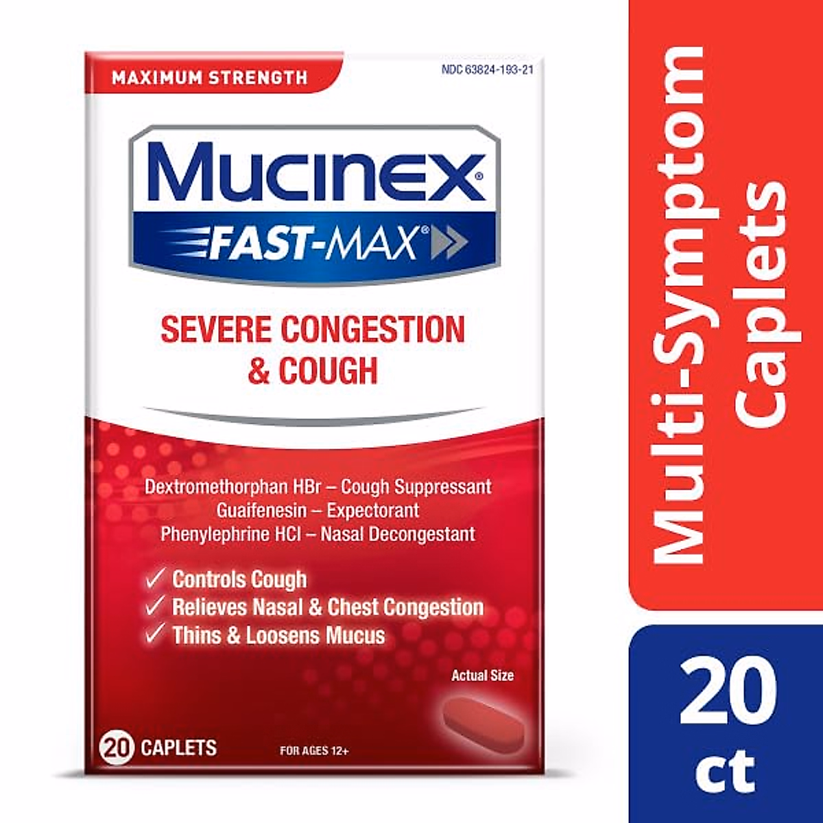 Mucinex Fast-Max Adult Severe Congestion and Cold Caplets, 20 Count (Pack of 3)