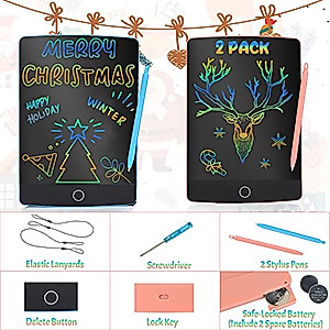 2 Pack LCD Writing Tablet, 8.5" Full Screen Doodle Board, Colorful Scribbling Erasable Drawing Pad, Educational Toy Learning Travel Games for Boys Girls Age 3 4 5 6 7 8