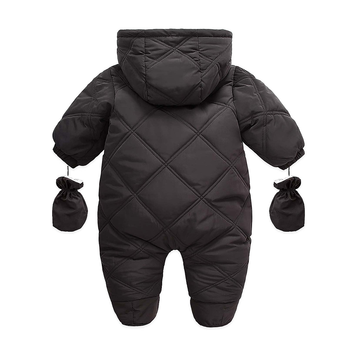 Tengoait Infant Baby Hooded Snowsuit Infant Boys Girls Warm Zipline Winter Jacket Cute One Piece Footie Outwear with Gloves Outfit Black for 12-18 Months (M1)