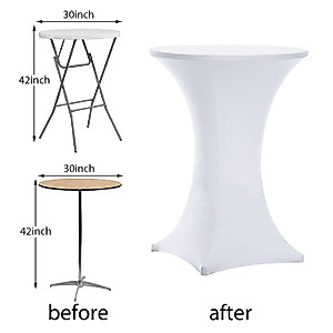 Tina's 2 Pack Spandex Cocktail Table Covers White 30x42 Inch, Fitted Stretch Cocktail Tablecloth for Round Tables (2PC 30X42 White)