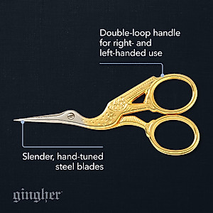 Gingher 01-005280 Stork Embroidery Scissors, 3.5 Inch, Gold