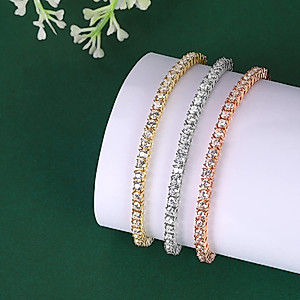 Devin Rose 3MM Cubic Zirconia Tennis Bracelet for Women 14K Rose Gold Plated Brass CZ Bracelets Sizes 6.5 Inches