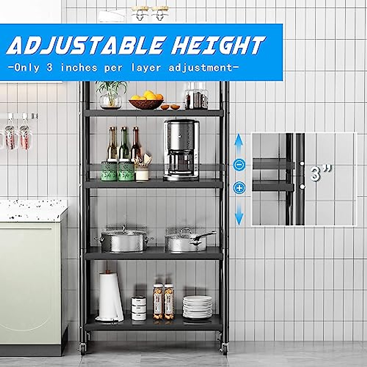 5 Tier Lightweight Storage Metal Shelves, Kitchen Storage Shelves Garage Shelving Unit, Large Capacity Storage Rack, Utility Shelf for Pantry Closet Office Laundry (32" Lx16“ Wx63” H)