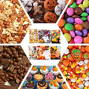 RICEDUO 200Pcs Halloween Candy Bags, Self-Adhesive Clear Cookie Treat Bags, Cellophane Plastic Gift Bags for Halloween Party Supplies, Homemade Crafts, and Snack Gift Packing (6 Styles)