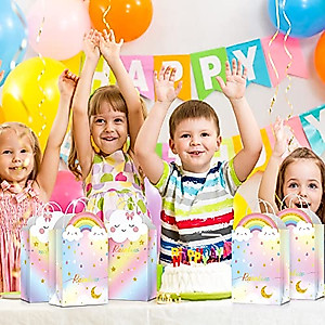 16 Pieces Rainbow Party Favor Bags Rainbow Present Bags with Handles Cloud Birthday Goodie Candy Bags Pastel Party Treat Gift Bags for Kids Girls Cloud Rainbow Party Decor Baby Shower Party Supplies