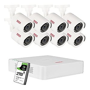Tonton 5MP Lite 10 Channel Security Camera System,10CH H.265+ Hybrid DVR with 2TB HDD and 8PCS 2.0MP Weatherproof CCTV Bullet Cameras,Easy Remote Viewing,Motion Detection