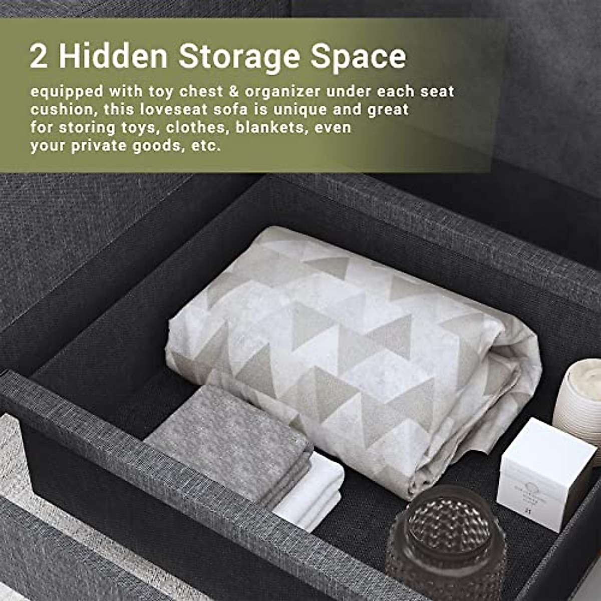 AOGLLATI 58" Small Loveseat for Bedroom with Hidden Storage, Love Seat with 2 USB Charging Ports, Loveseat Sofa with Side Storage Pocket, Sofa Couch for Living Room Apartment and Small Spaces