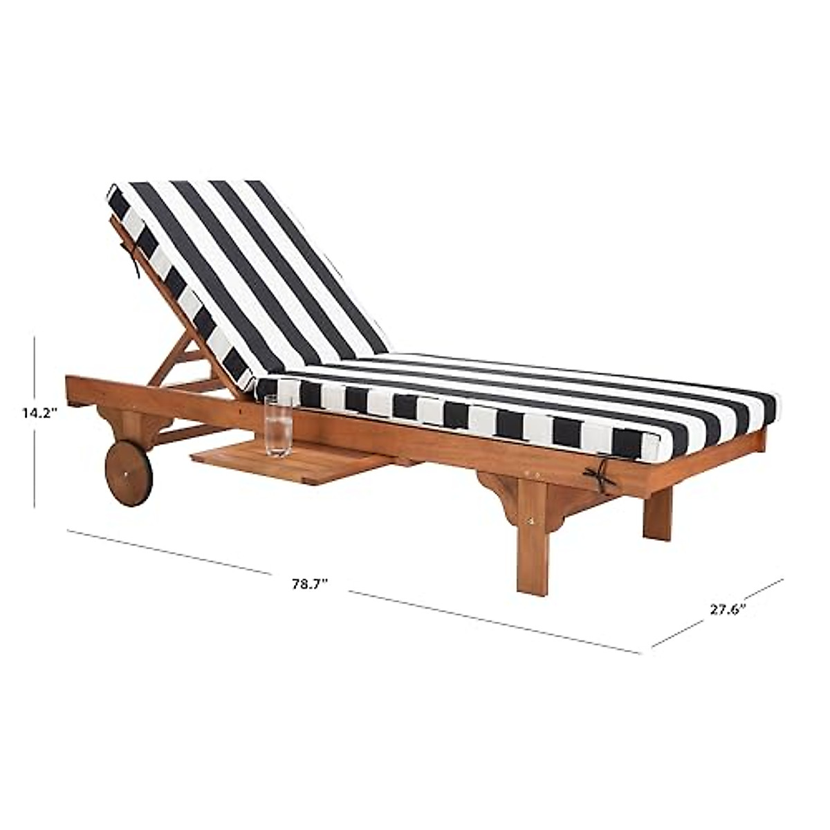 SAFAVIEH Outdoor Collection Newport Natural/ Black & White Stripe Cushion Built-in Side Table Adjustable Chaise Lounge Chair