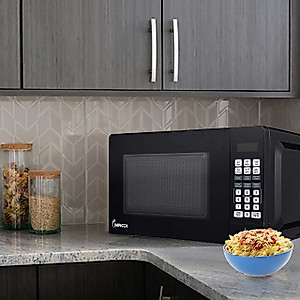 Impecca Countertop Microwave Oven w/ 10 Power Levels, Child Lock, LED Lighting, 700Watt & 0.7 Cu. Ft., Convenient Cooking Controls and Touch Pad Panel, Black Color