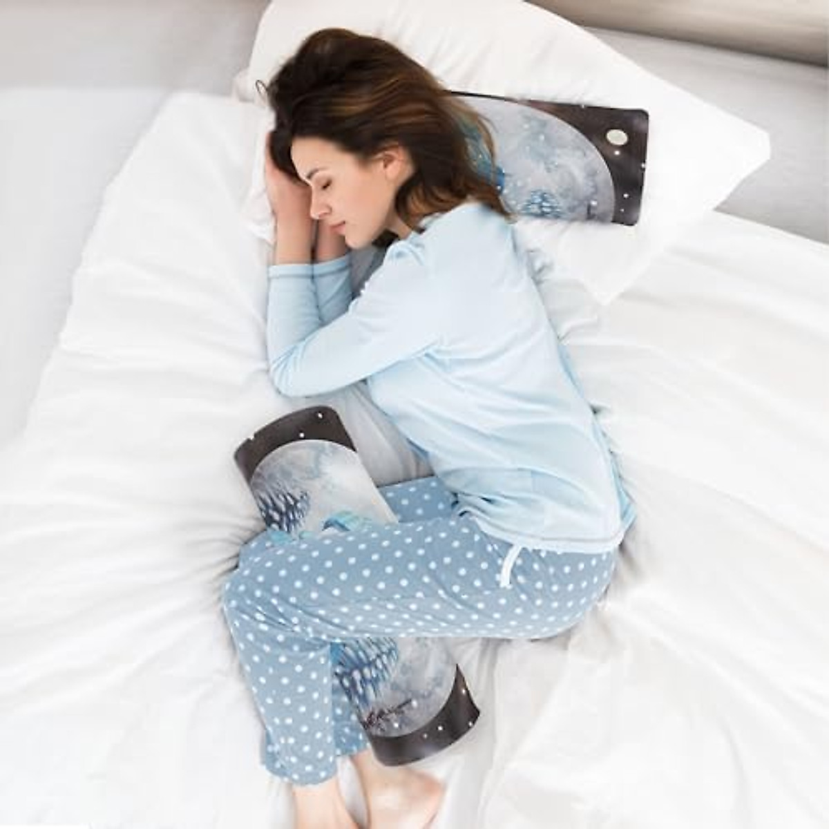 xigua Snowman Neck Roll Pillow for Neck Relief with Removable Washable Cover - Memory Foam Round Cylinder Bolster, Ergonomically Designed for Head, Neck, Back, and Legs