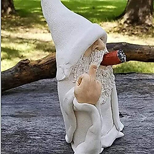 SIMAYA Smoking Wizard Gnome, Naughty Garden Gnome, Polyresin Garden Sculpture, Middle Finger Gnome Statue, Funny Lawn Figurine for Lawn Yard Balcony Porch Patio Home Ornaments Outdoor Decorations